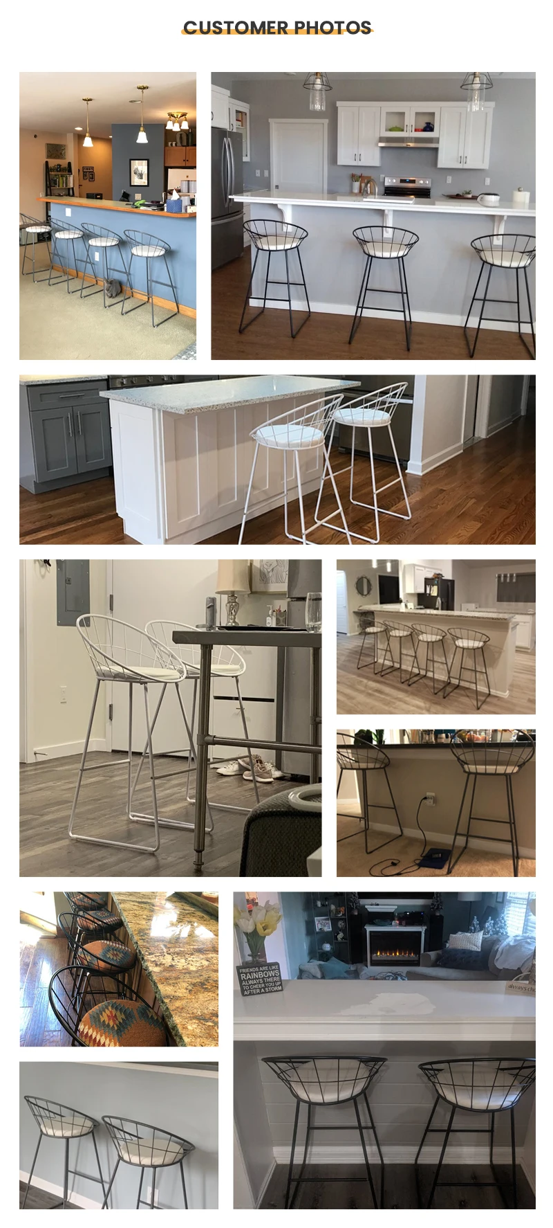 Modern Restaurant High Back Metal Iron Wire High Chair Counte Bar Chair ...