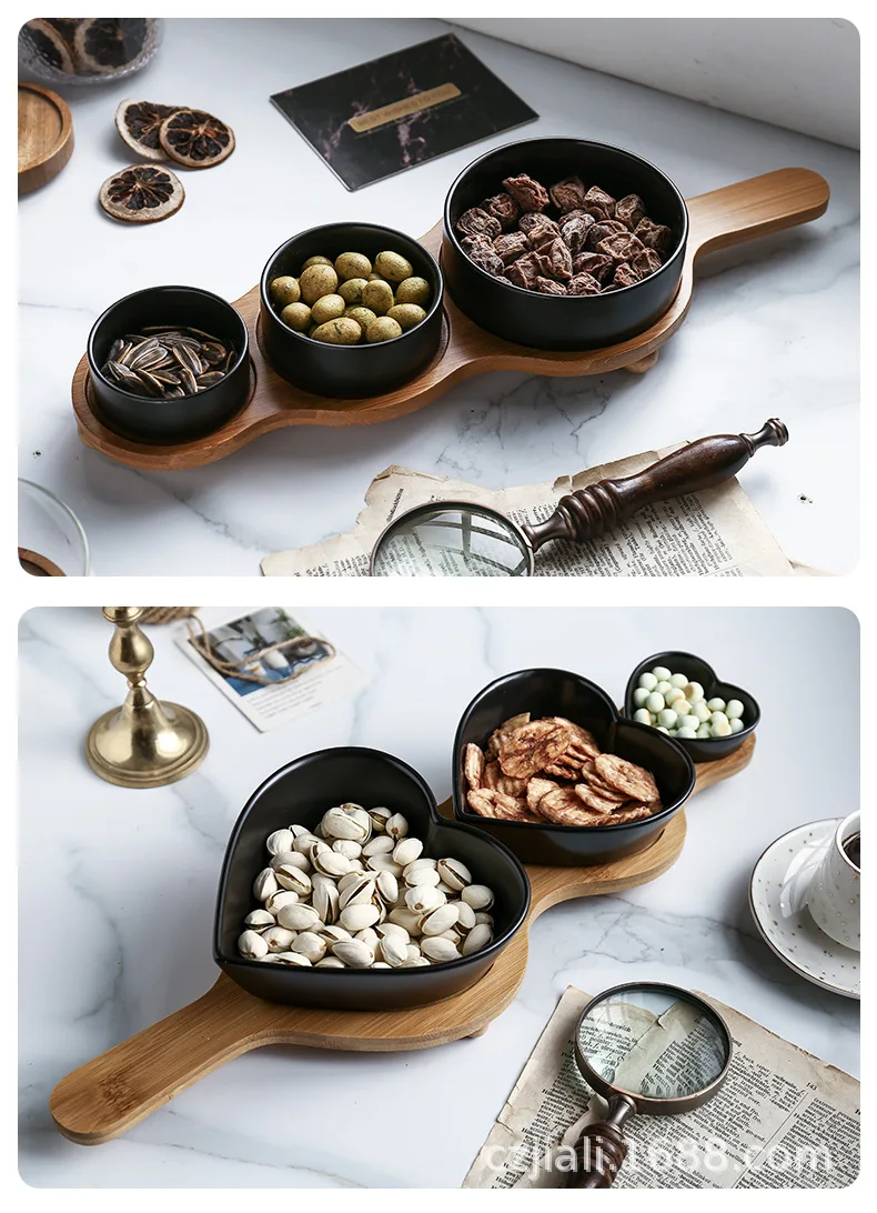 3 Compartment Dried Fruit Ceramic Plate Snack Soy Dipping Sauce Bowl ...