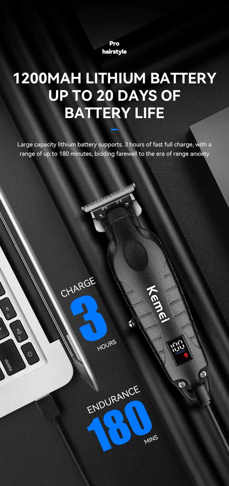 Kemei KM-2293 Professional Hair Clipper - Anti Slip & Long Runtime