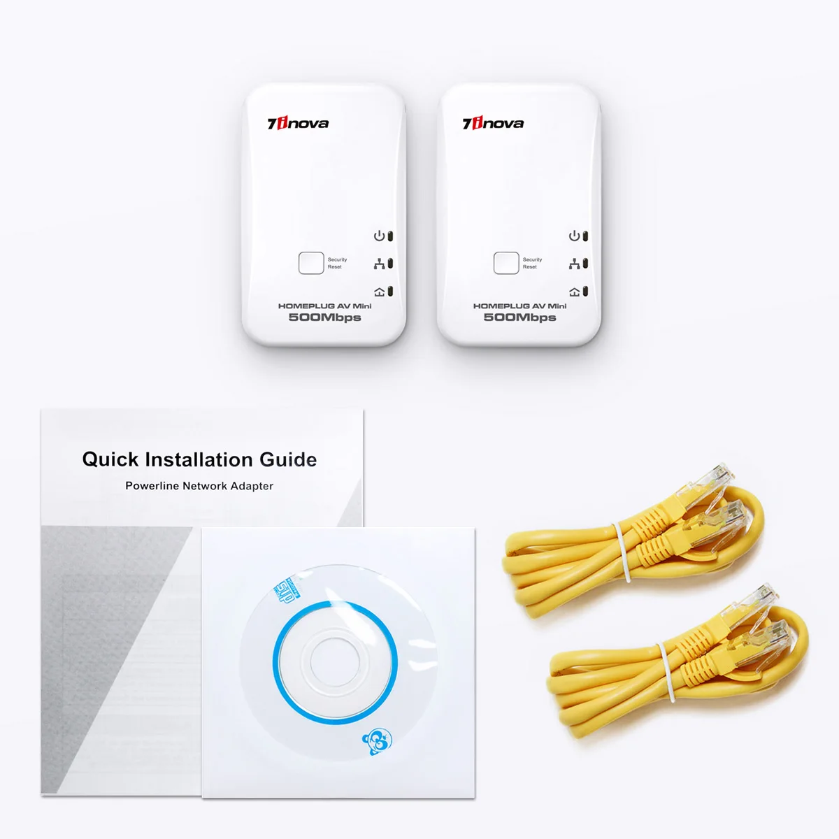 7inova AV500 Homeplug Wallmount Mini Powerline Adapter Start Kit Pack ...