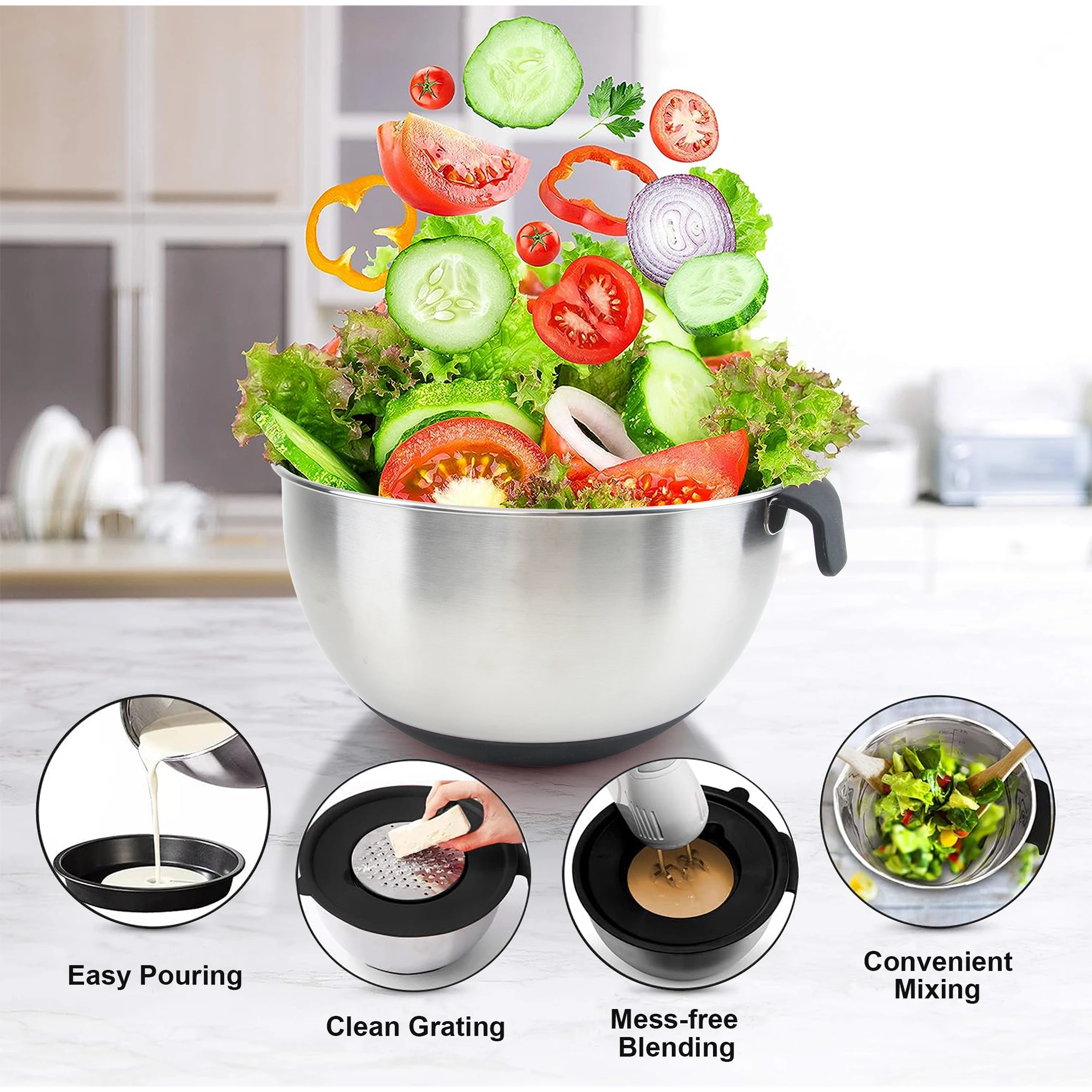 Wholesale Stainless Steel Non Slip Silicone Base Food Storage Salad ...
