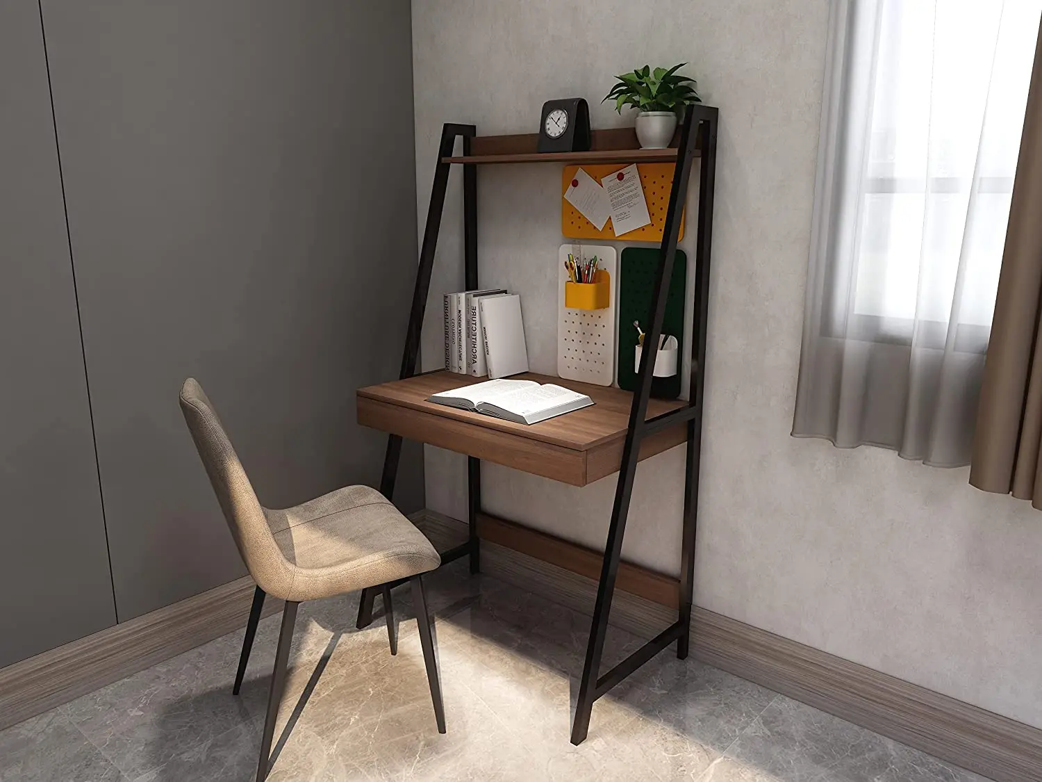 2 Tier Ladder Desk With Shelves And Drawers Computer Desk With ...