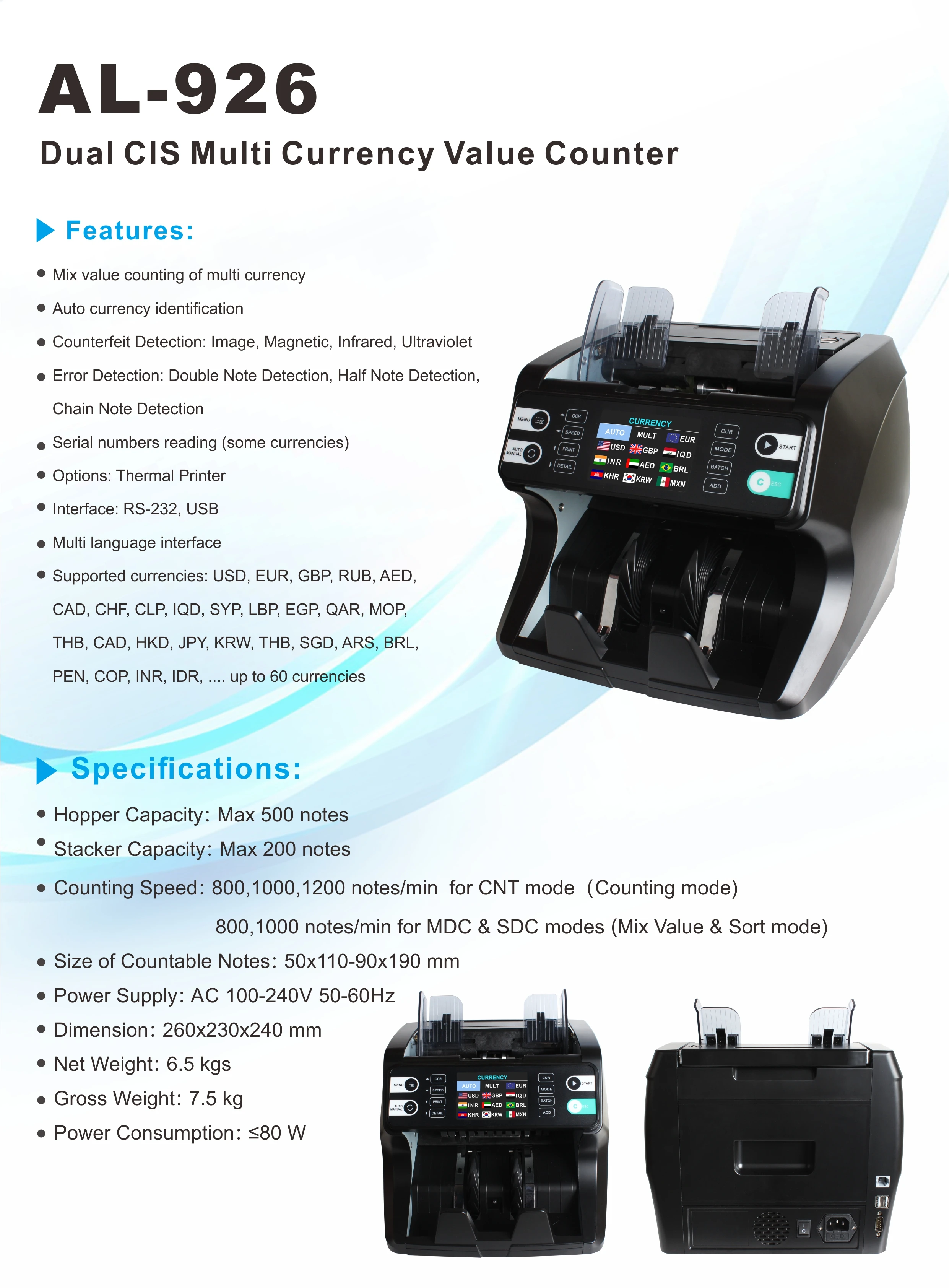 Bill Counter with CIS Banknote Counter Cashing Counting Machine Mulit ...