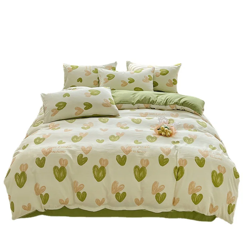 Hot Selling Wholesale Cotton Linen Textured Soft 4 Pieces Duvet Cover Fitted Sheet Ensemble ...