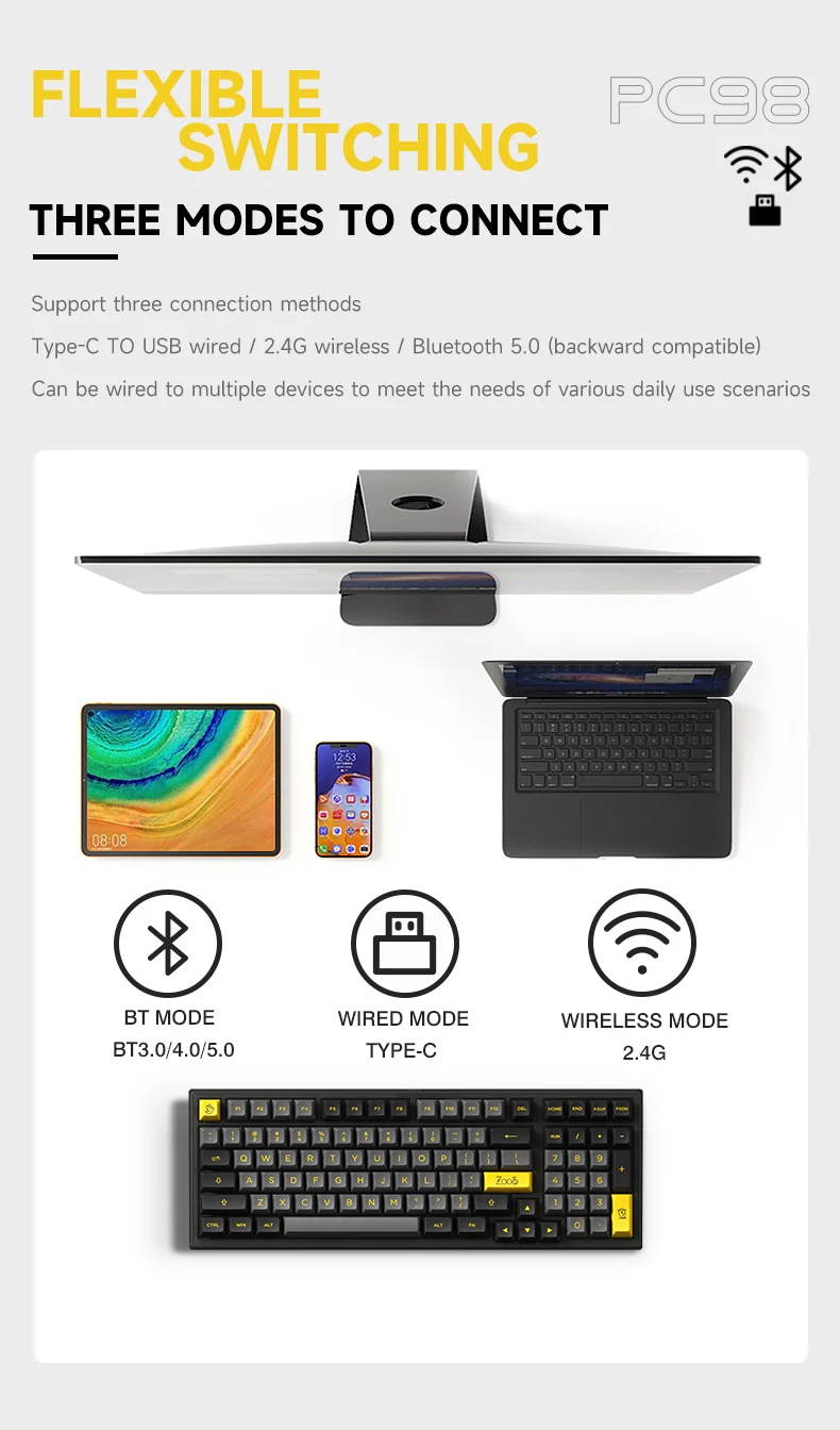 Akko Pc98b Plus V2 Top Mount Mechanical Gaming Keyboards Multi-modes ...