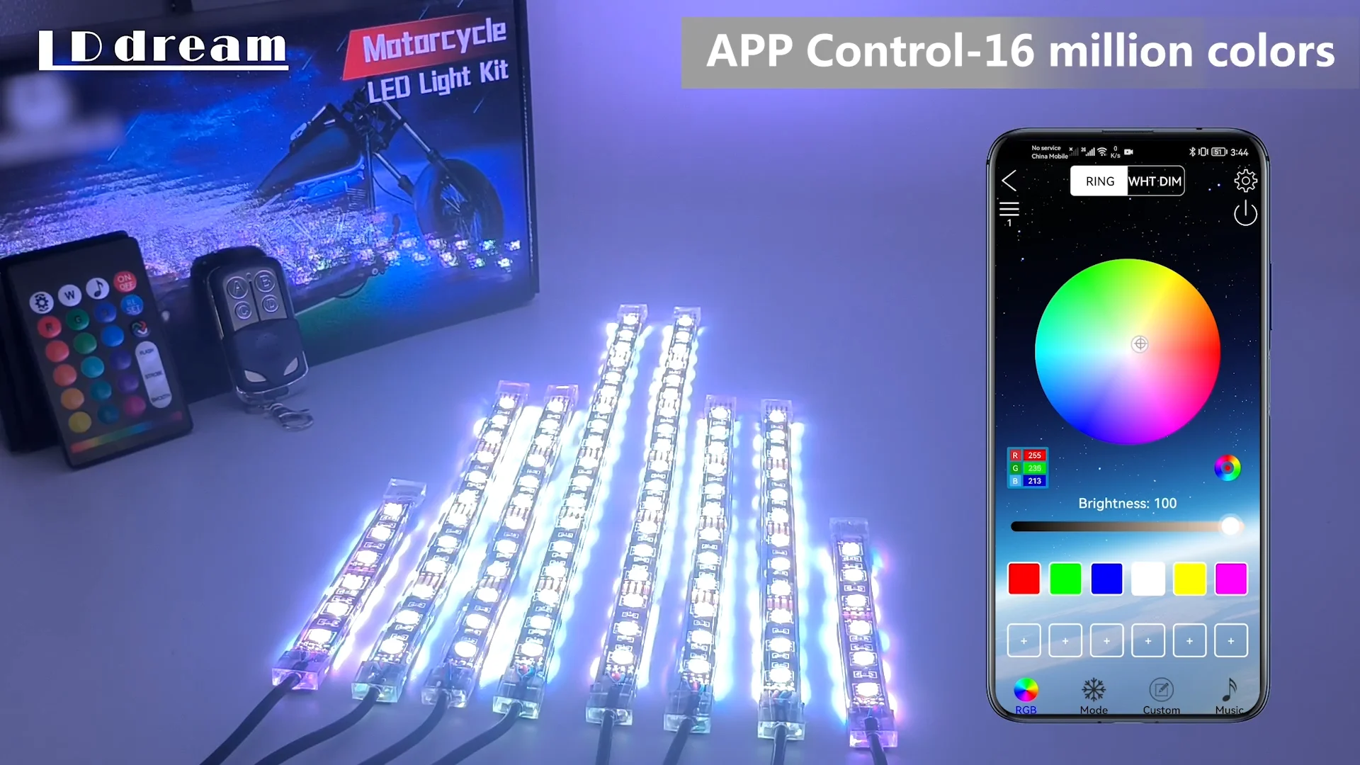 16pcs Motorcycles Rgb Led Lights Kit With App/remote Flash Strobe Light ...