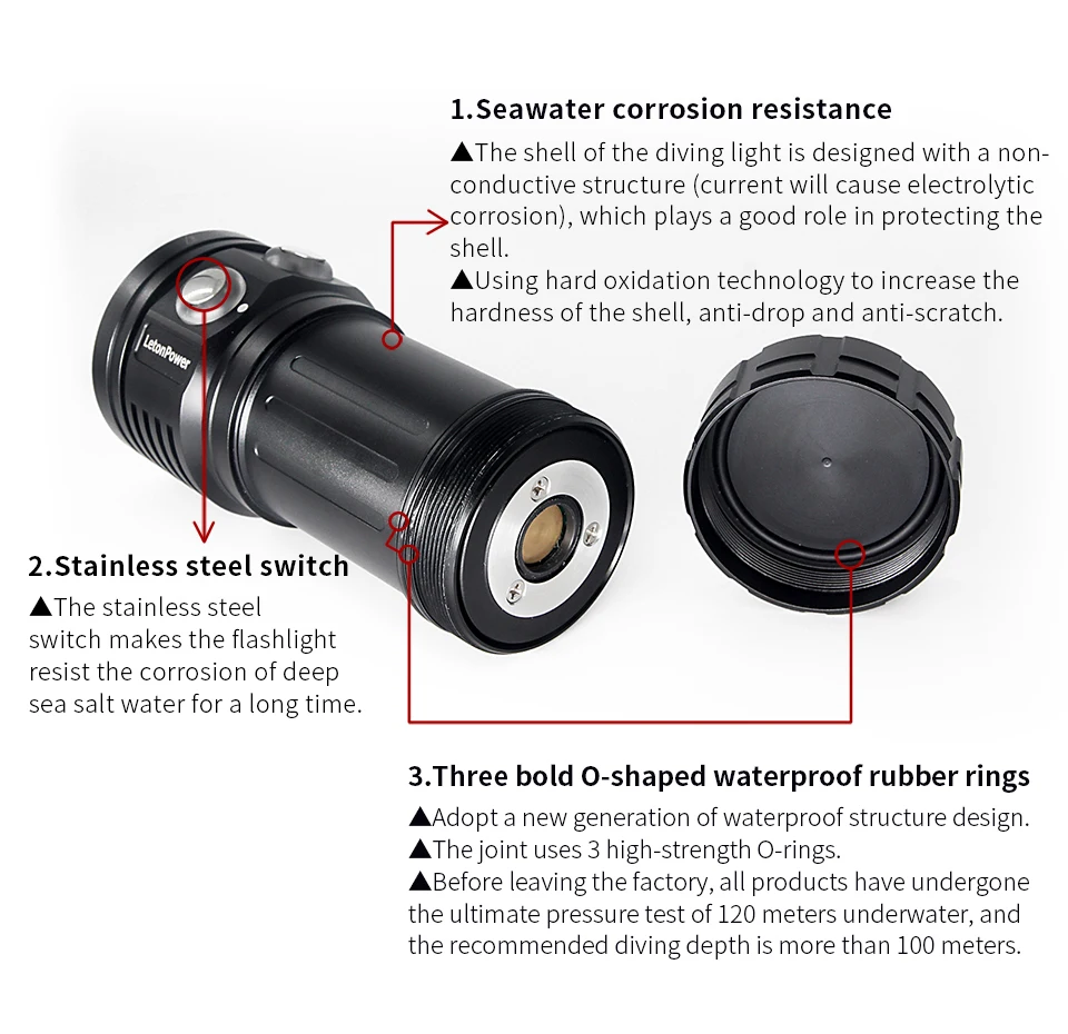 12000 Lumen Water Photography Diving Torch Scuba Dive Lights 120 Degree ...