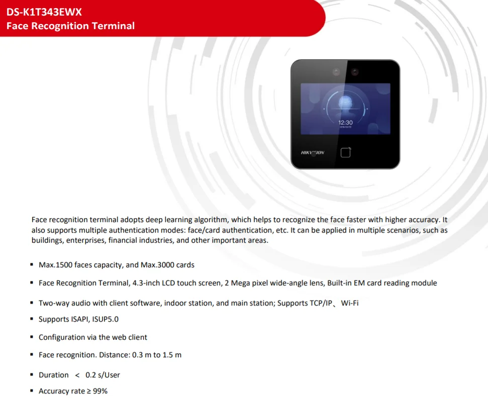 Hik Hlkvision原值系列人脸接入终端ds-k1t343ewx Ds-k1t343ex Ds-k1t343mwx Ds-k1a340x ...