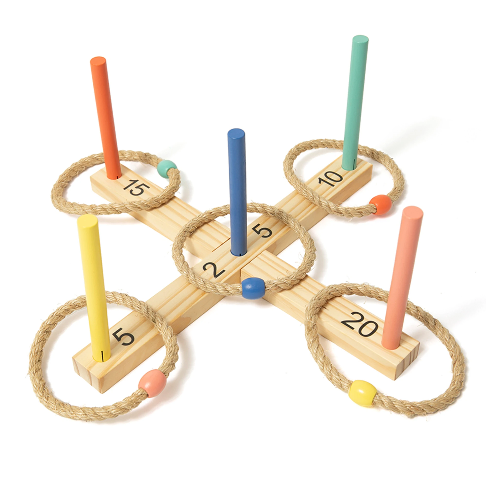 Custom backyard indoor wooden throw 5 ropes ring toss quitos game set ...