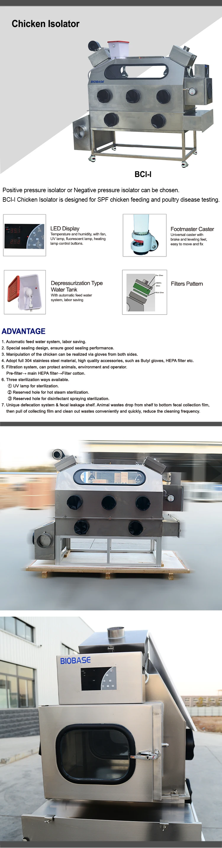 BIOBASE CHINA Chicken Isolator With LED Display Air Protection Chicken ...