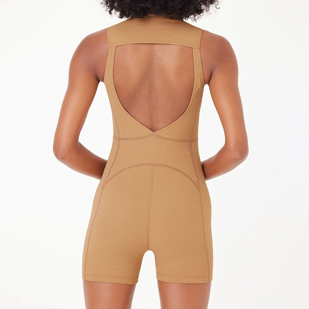 Hostaron Customized Backless With Zipper High Collar Workout Romper ...