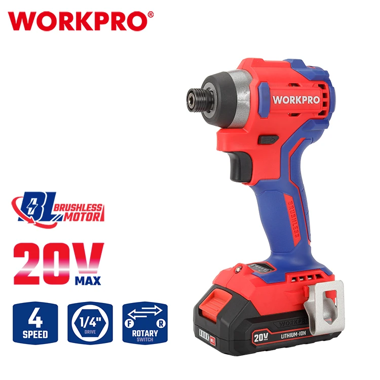 WORKPRO 20V Brushless Impact Driver - 2PC 2.0ah Battery Pack Set