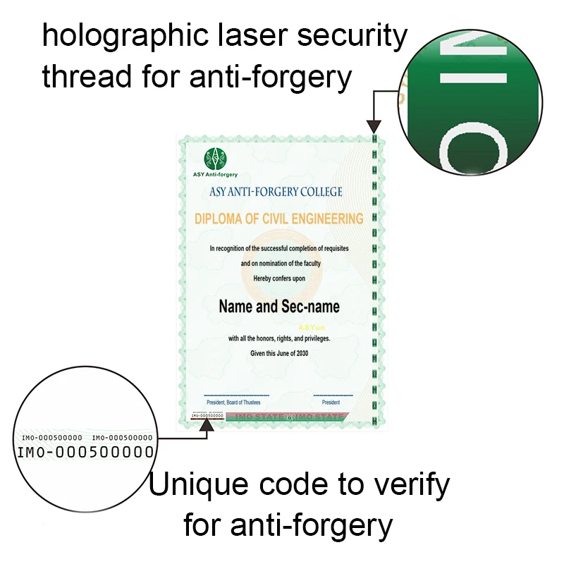 A4 Paper Custom School Diploma Certificate With Security Thread ...