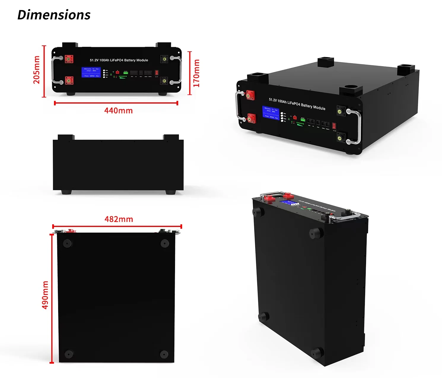 Rack-mounted Battery 5kwh 51.2v 100ah Solar Lithium Battery 48v Lifepo4 ...