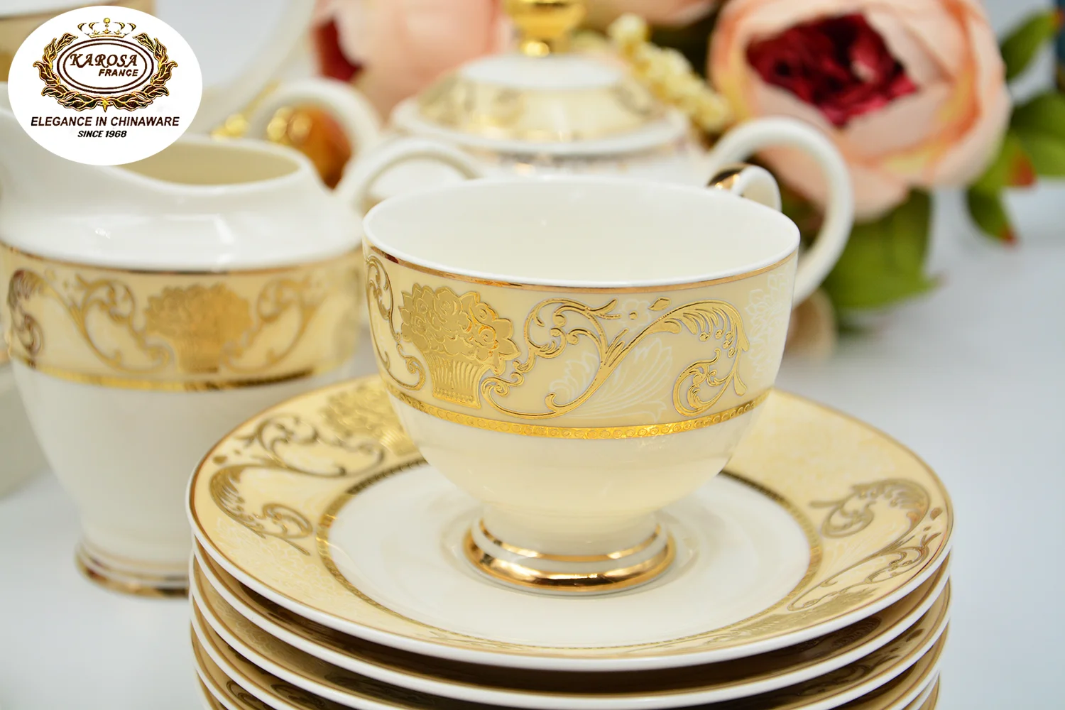 98pcs Luxury Embossed Gold Bone China Dinnerware Set - Eco-Friendly ...