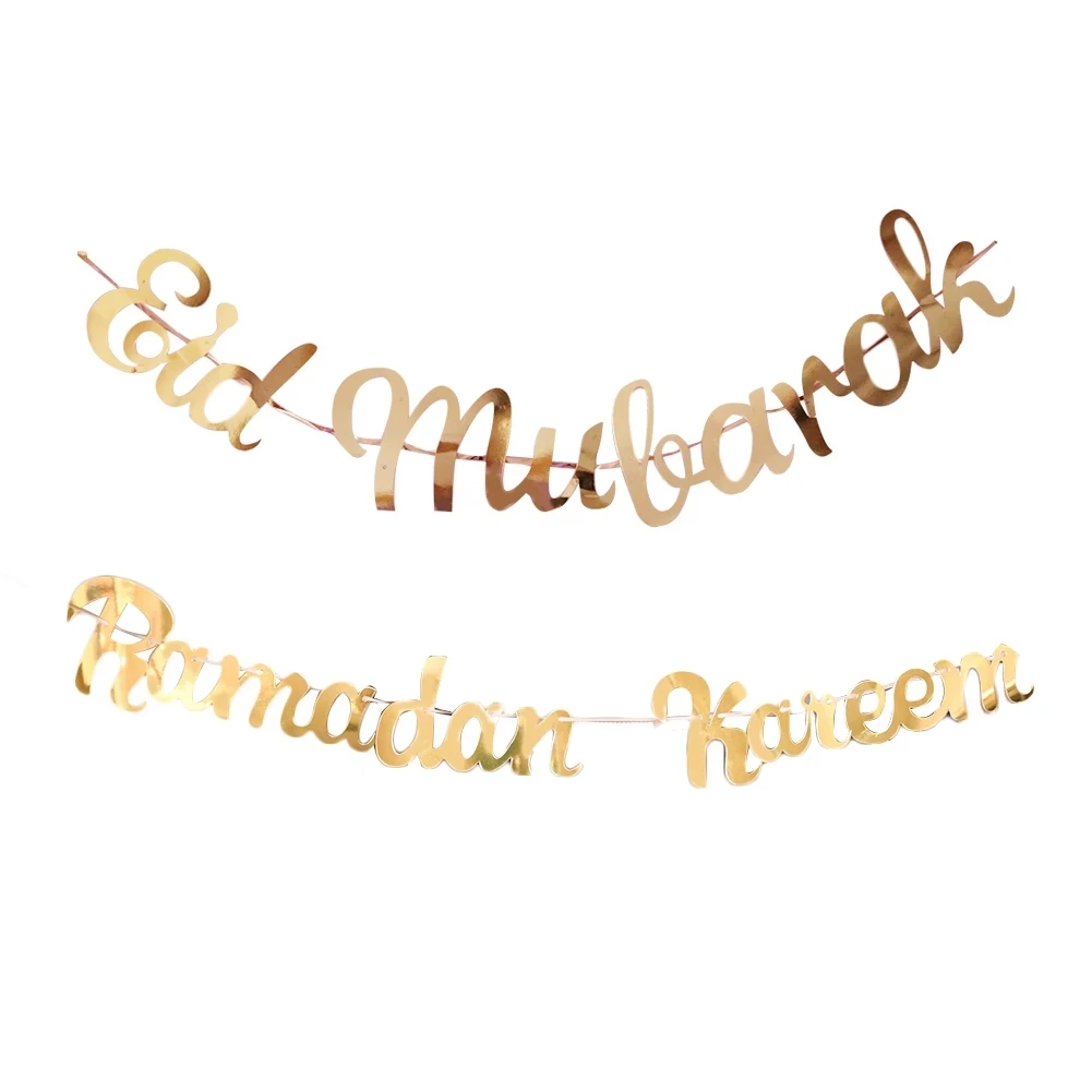 Muslim Festive Banner Decoration Eid Mubarak Hanging Flags Garland Gold ...
