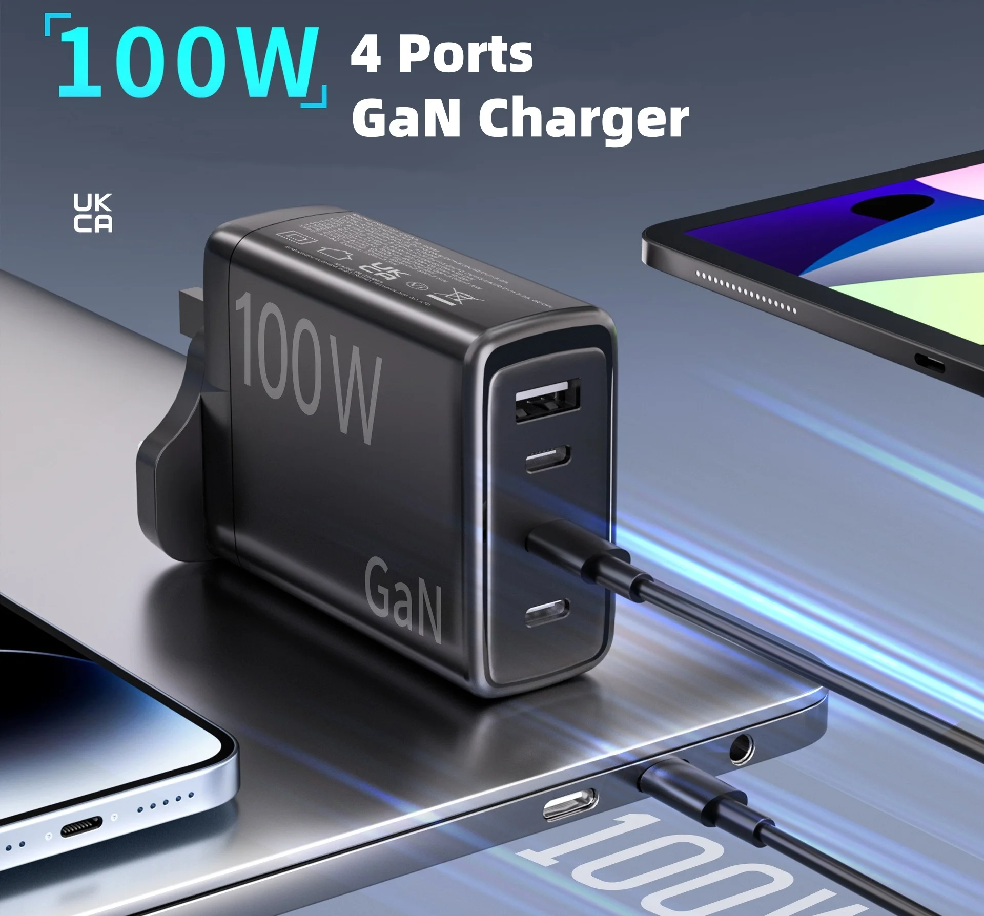 100-240V Multi-Port 100W GaN Quick Charging Feature PPS Technology ...