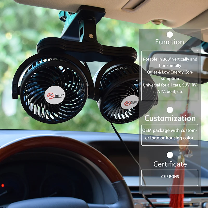 12v Electric Car Fan,360 Degree Rotatable Variable Speed Dual Head Car ...