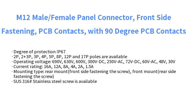 A Coded Female Connector Panel Front Side Fastening M12