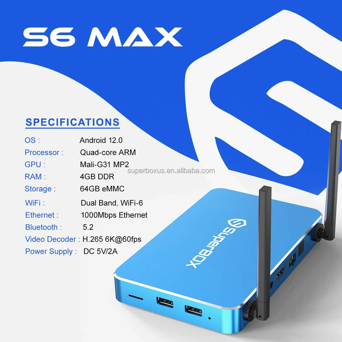 Superbox S6 Max Android TV Box - 4K Streaming, Quad Core, OEM