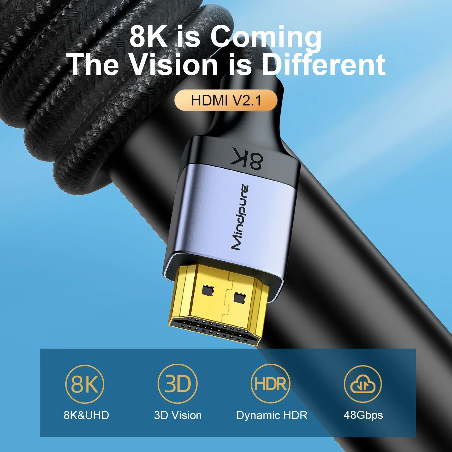 Mindpure Gold Plated 48gbps Uhd Braided Nylon 8k 60hz 2.1v 0.5m 1m 2m ...