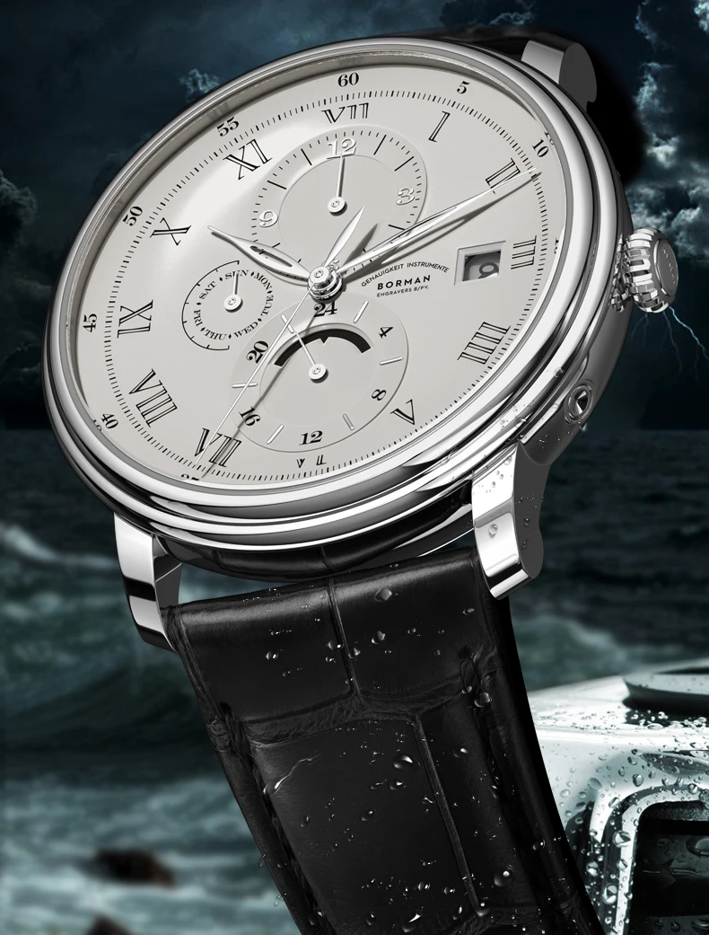 BORMAN Stainless Luxury Leather Belt with Mechanical Watch