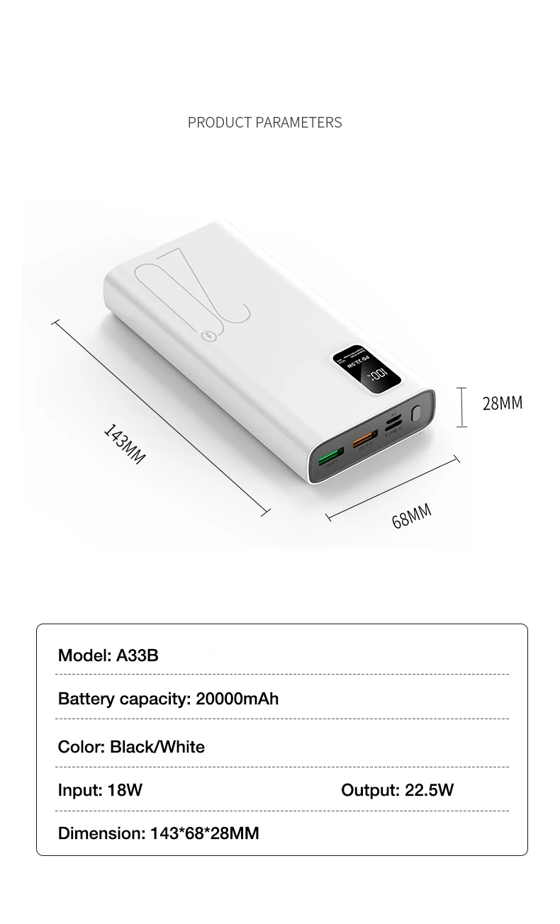PD20W Portable Power Station 20000mAh Solar Power Bank with Built-in 3 ...