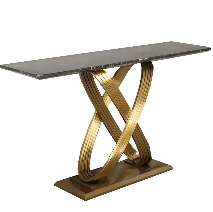 Console Table - Modern Gold Metal with Customized Marble Top