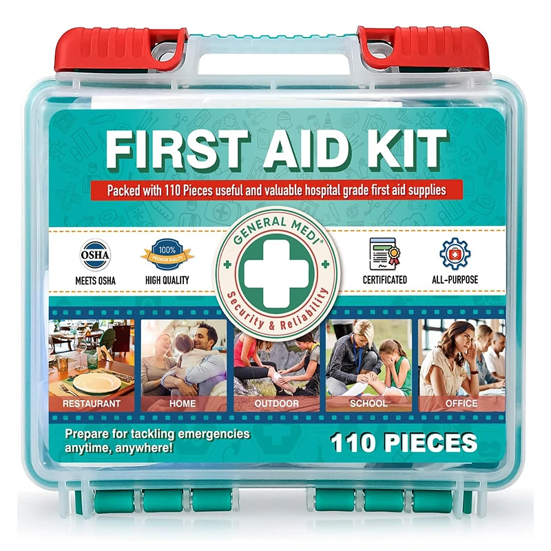 110 Piece Emergency Medical First Aid Kit Compact First Aid Kit Box for ...