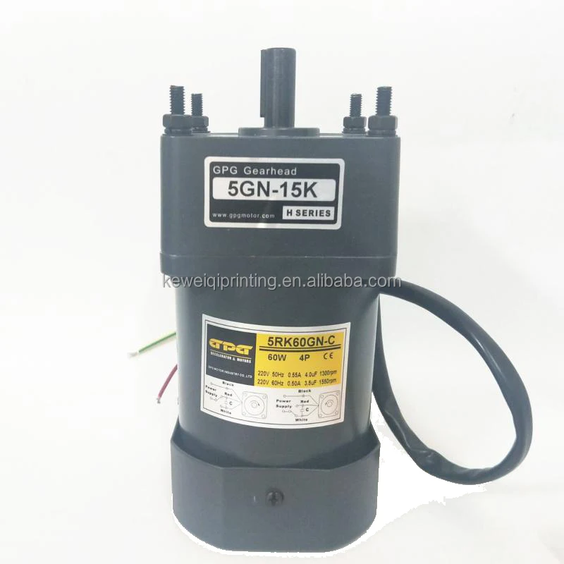 GPG 60W 220V AC Induction Motor with Gearhead Model 5RK60GN-C/5GN-15K ...