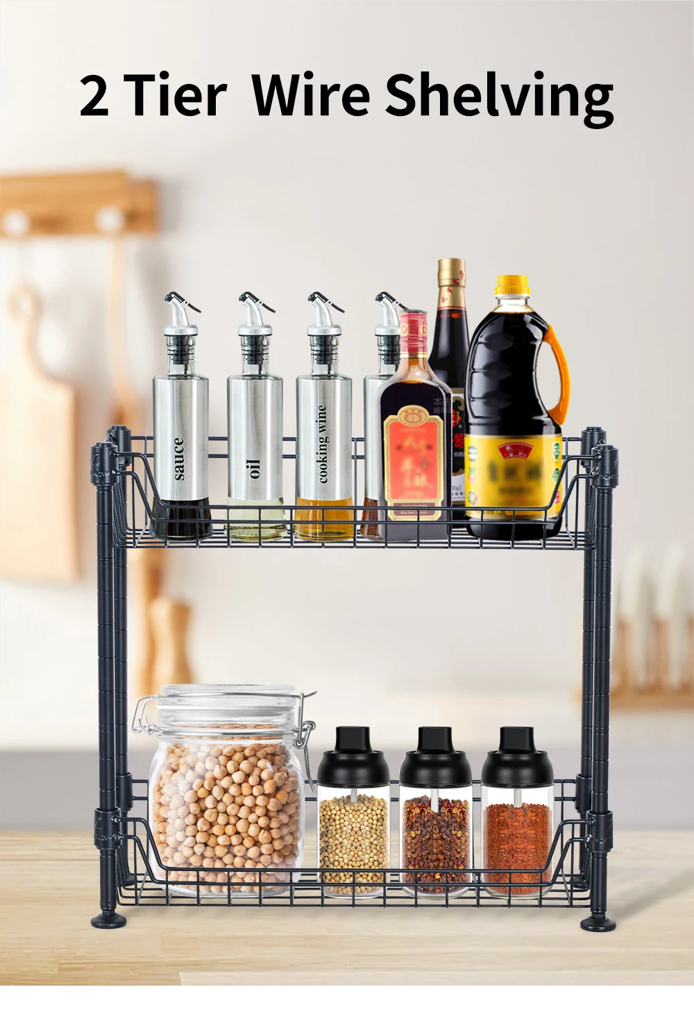 Modern Adjustable Kitchen Shelves Storage 2 Tier Metal Storage Rack ...