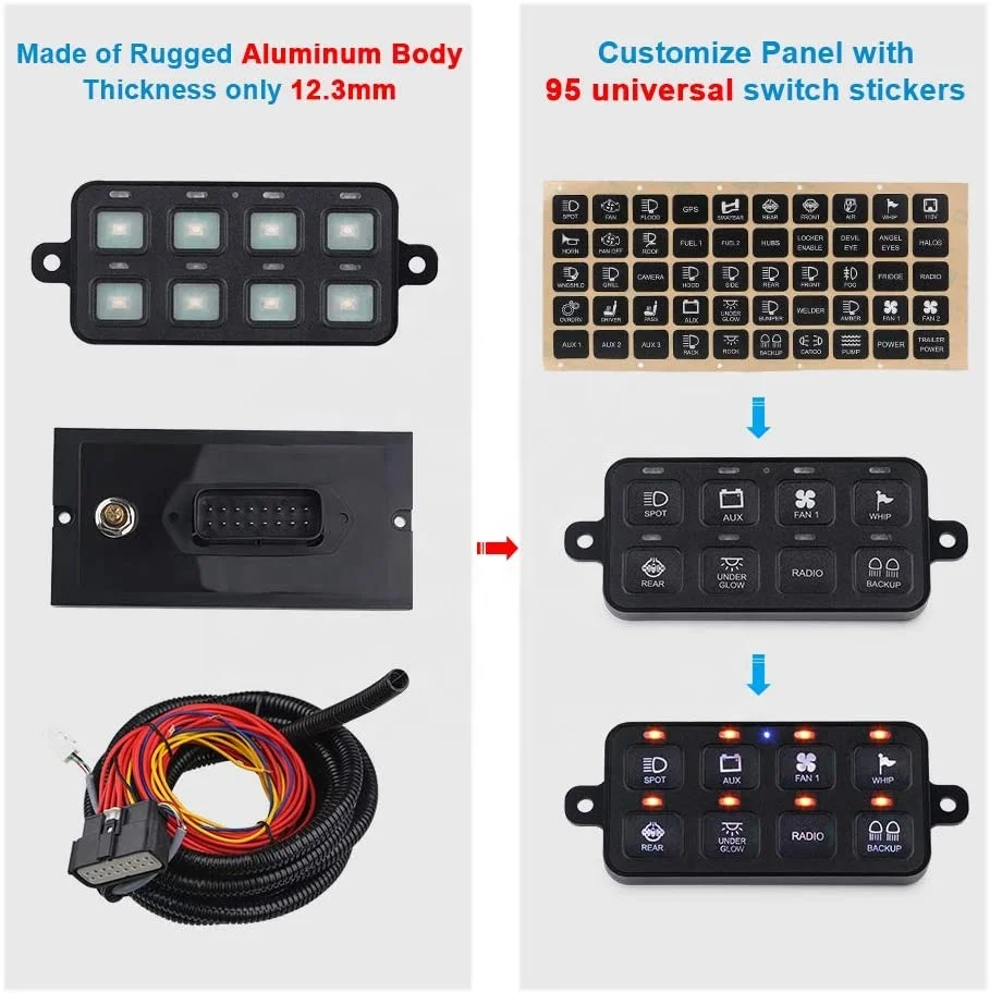 DC 12V Universal 8 Gangs Switch Panel System Blueteeth Control Switch ...