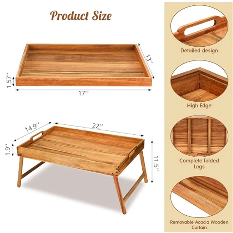 Acacia Bed Table Tray With Folding Legs And Handles Laptop Wooden ...