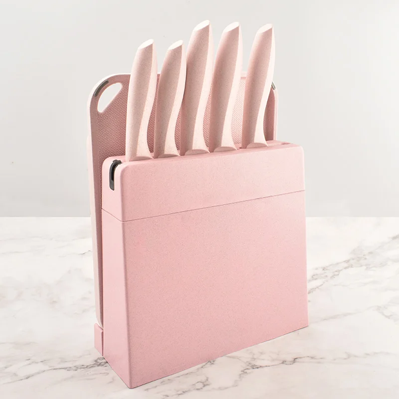 Custom 7 Pcs Stainless Steel Kitchen Knife Set With Block And Chopping ...