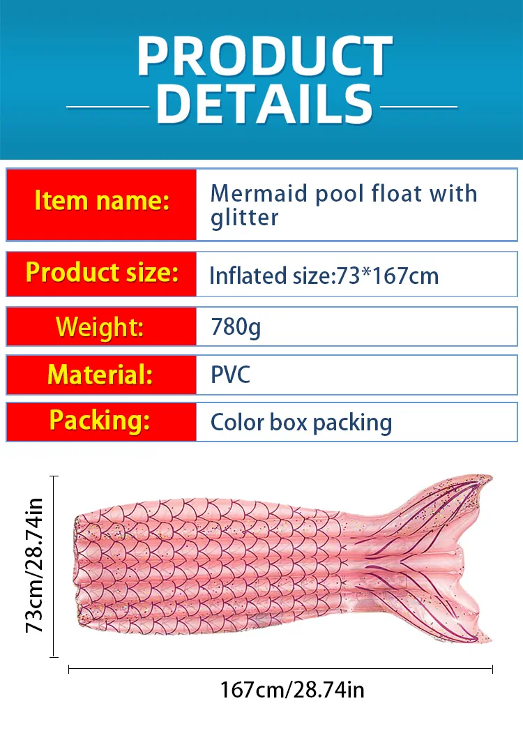 New Shine Glitter Mermaid Inflatable Float - Adult Pool Fun