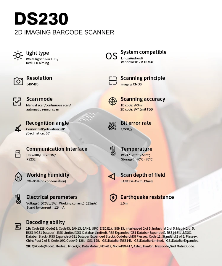 Usb Portable 2d Qr Code Scanner Wireless Bluetooth Android 1d 2d Barcode Scanner With Charging