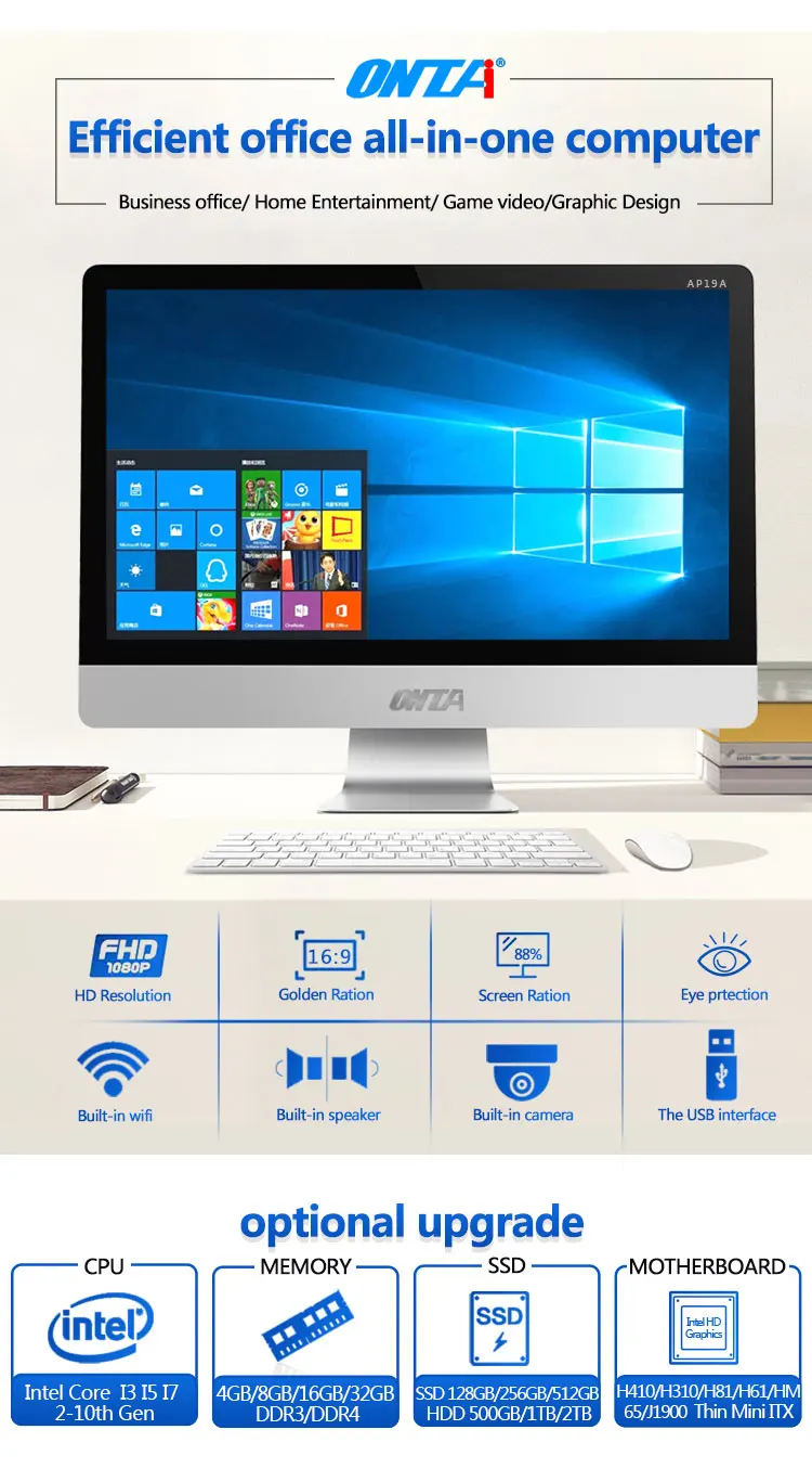 21.5inch Touch Screen All In One Computer With Built In Hd Camera For ...