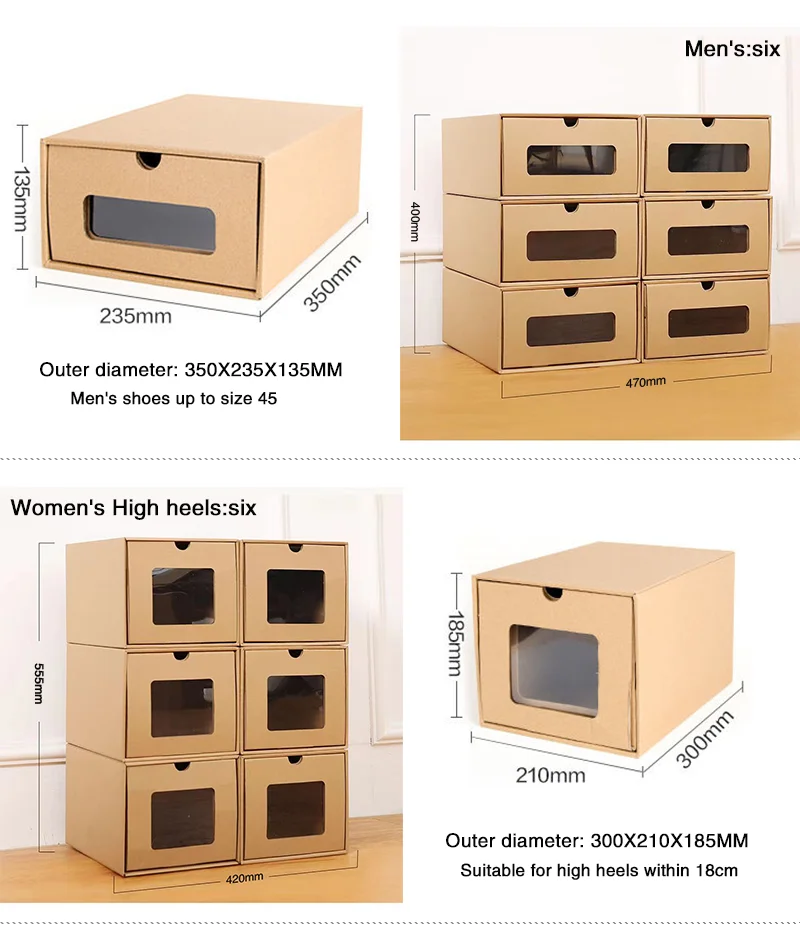 Shoe Packaging Box Storage Shoebox Cowhide Paper Box Thickened Transparent Drawer Household ...