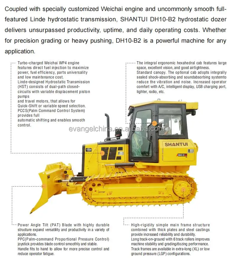SHANTUI Brand Small 82KW/100HP Hydrostatic Crawler Bulldozer DH10-B2 ...