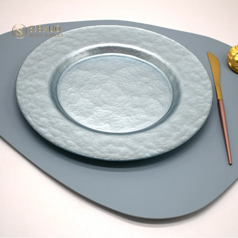 10 Inches Wedding Gold Glass Plates Wholesale Light Blue Beaded Glass ...