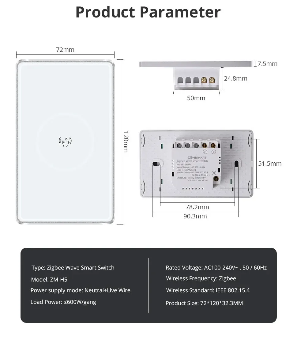 Zemismart Zigbee Smart Infrared Sensor Wave Switch Us Wall Light ...