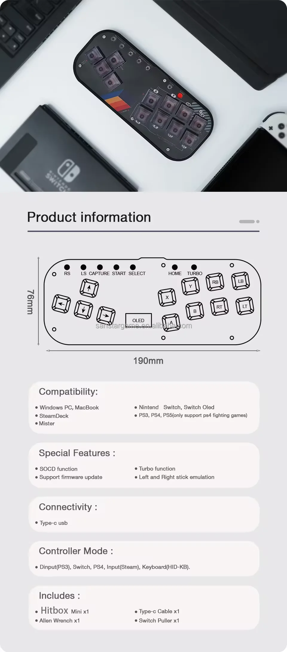 Mini Hitbox Flatbox Wasd Socd Fighting Stick Sallybox Led Light ...