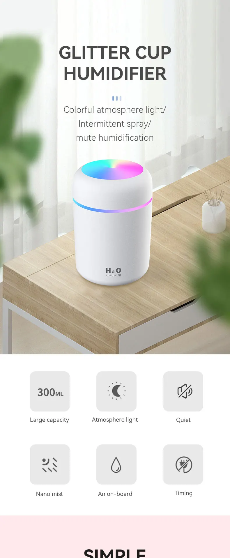 Portable Mini 300ml H2o Car Humidifiers USB Personal Desktop Cool Mist Air Humidifier With ...