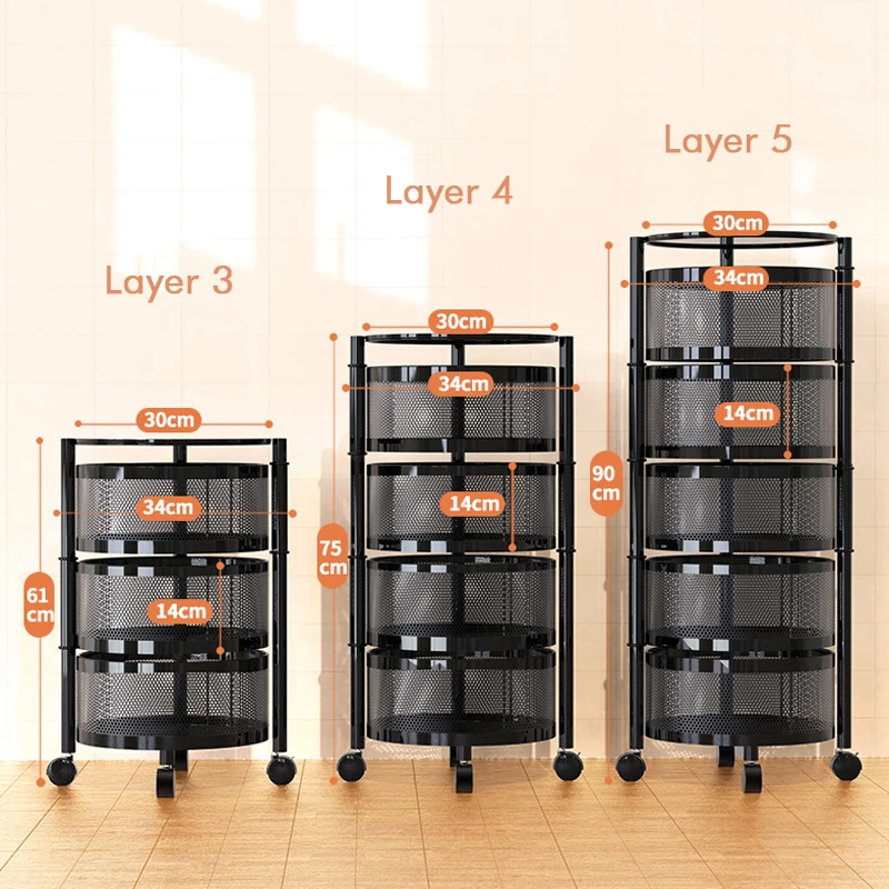 Modern White Black Kitchen Storage Rotatable Shelf 3/4/5 Layers