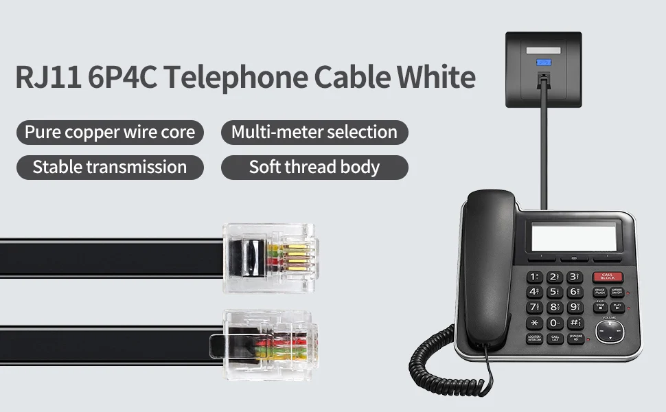 30AWG 4P4C 4-Core Spiral Telephone Wire Cable RJ9 RJ11 UTP Shield PVC ...