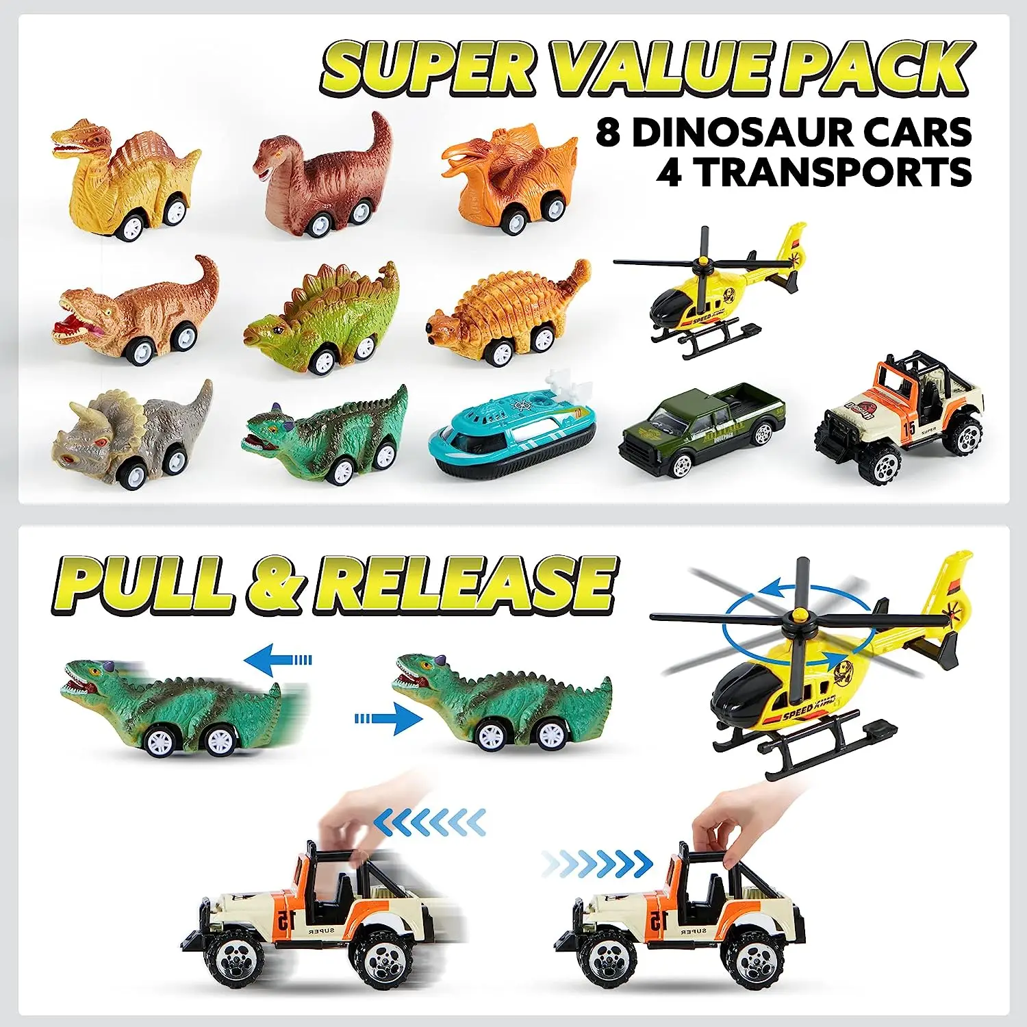 Huiye Dinosaur Truck Fun Transport With 12 Pull Back Dinosaur Vehicles ...