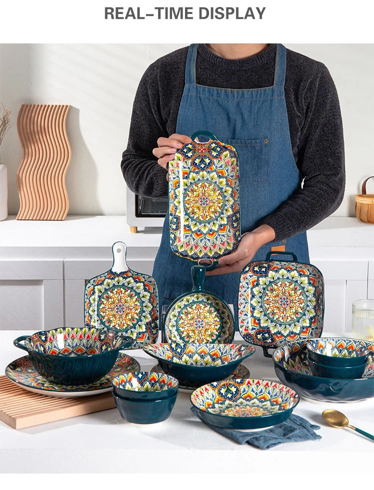 Custom Bohemian Design Ceramic Dinnerware - 8-Inch Plates