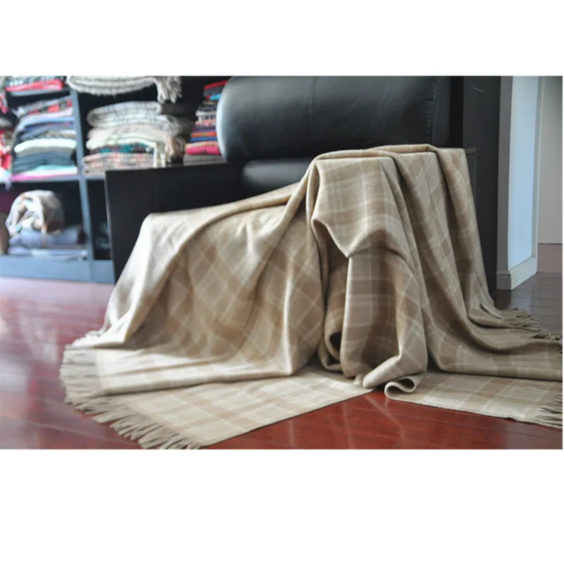 100% Camel's Hair Blanket Yarn Super Soft Two Sided Woven Plaid Dyed ...