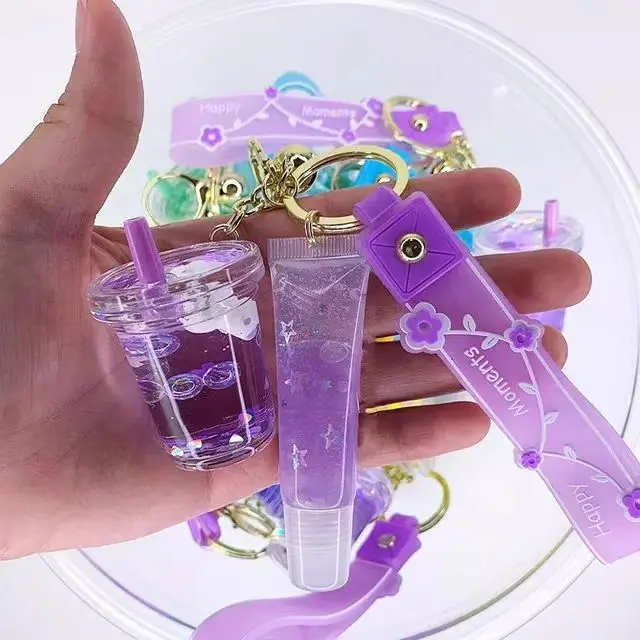 Vegan Pink Cute Kids Natural Lip Gloss Key Chain With Custom Packaging Key Chain Accessories Lip ...