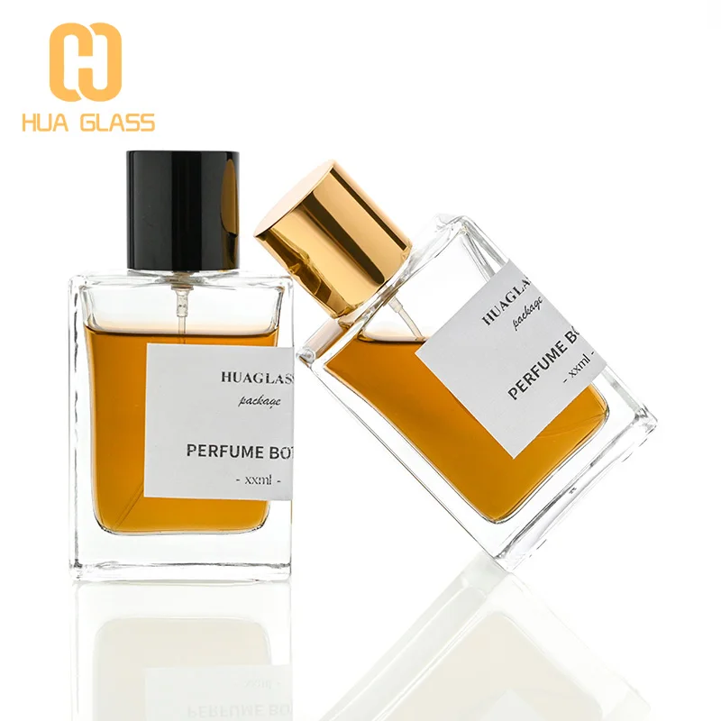 Custom Labels Luxury Gold Cap Pump Sprayer clear square Empty Crimp 30ml 50ml Perfume Bottle ...